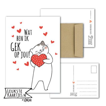 Kaart Liefde -> Nr 01 (Gek op jou-Kat/Poes met hart)